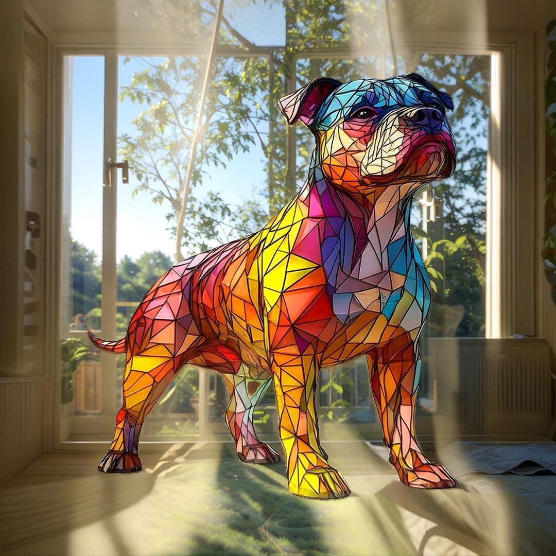 Colorful Pitbull Suncatcher - Stained Glass Effect Acrylic Window ...