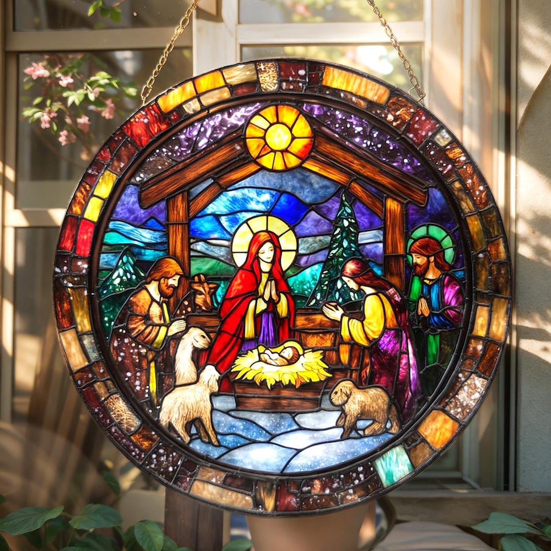 Nativity Christmas Ornament, Religious Acrylic Window Hanging, Baby ...