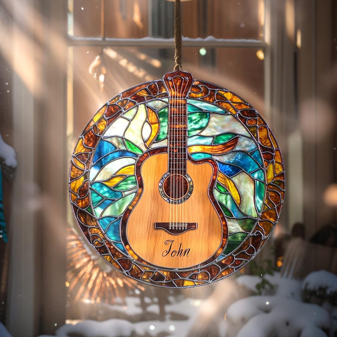 Personalized Guitar Suncatcher, Musical Instrument Acrylic Ornament ...