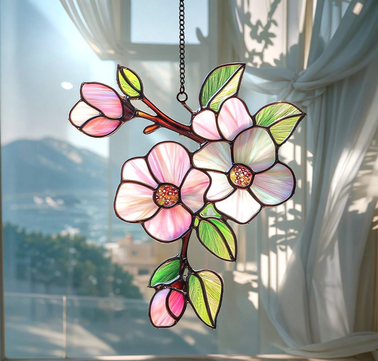 Sakura Stained Glass Window Hanging, Cherry Blossom Suncatcher ...