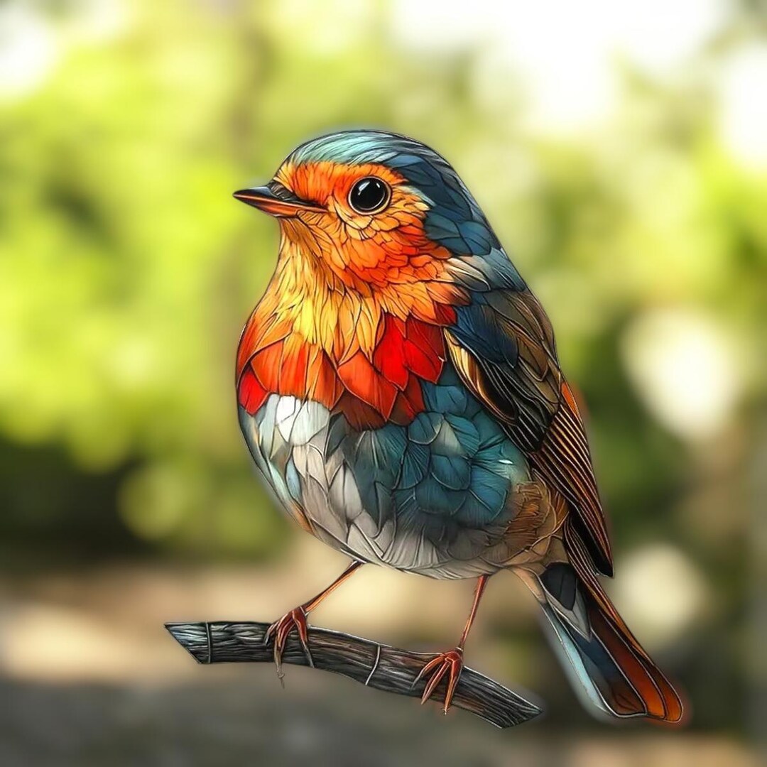 Robin Bird Suncatcher - Faux Stained Glass Window Hanging - Nature ...