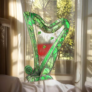 Irish Harp Suncatcher - Stained Glass Effect Acrylic Window Hanging ...