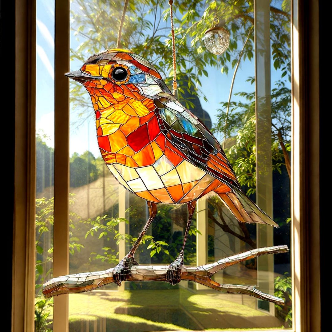 Robin Bird Suncatcher - Stained Glass Effect Acrylic Window Hanging ...