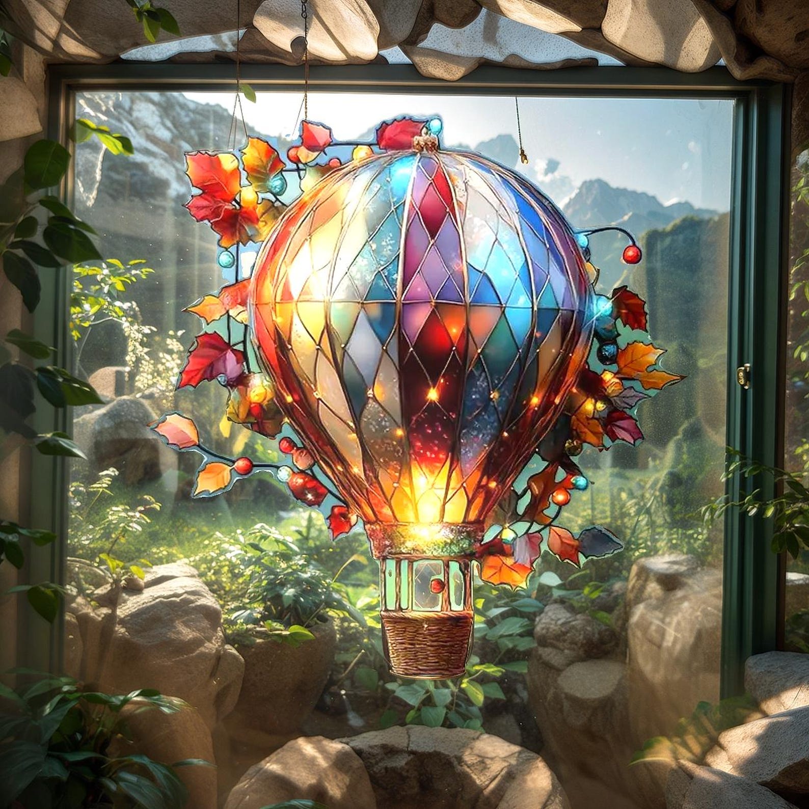 Hot Air Balloon Suncatcher - Stained Glass Effect Acrylic Window ...