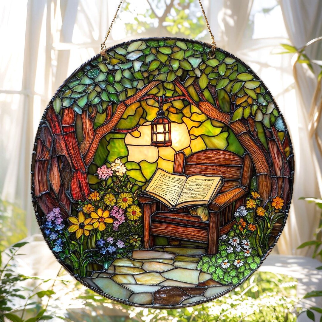 Garden Reading Nook Suncatcher - Nature-inspired Book Lover Round ...