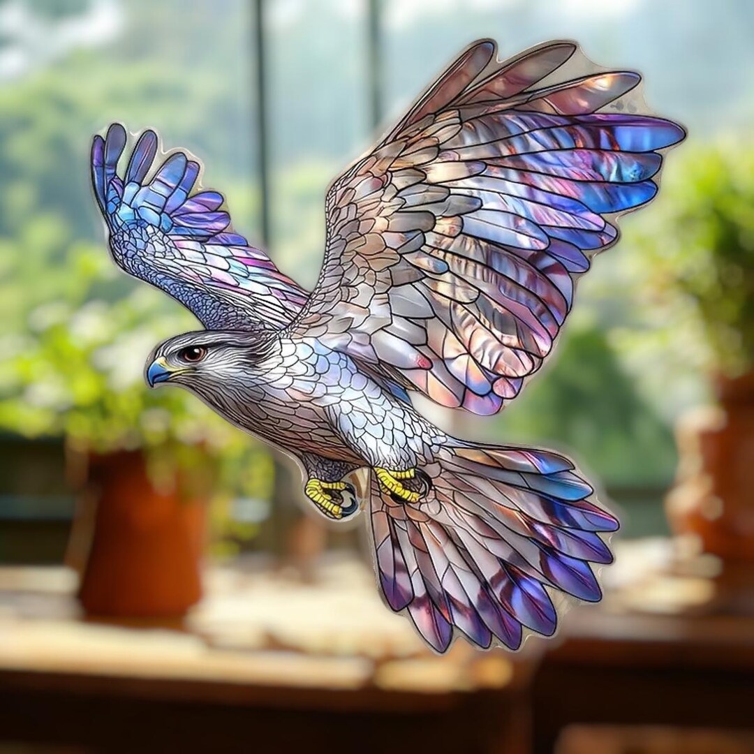 Soaring Falcon Suncatcher - Faux Stained Glass Bird Window Hanging ...