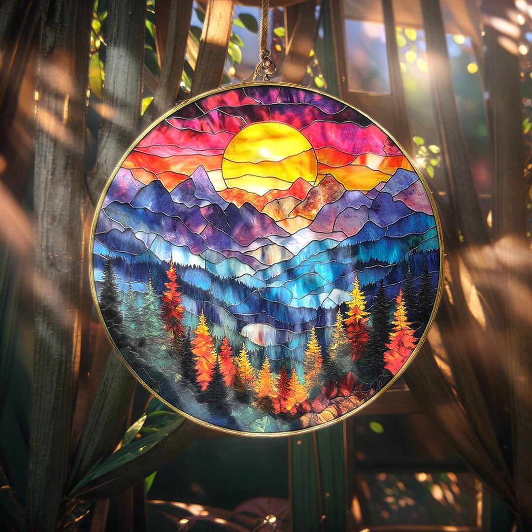Mountain Range Glass Suncatcher, Nature Landscape Acrylic Window ...