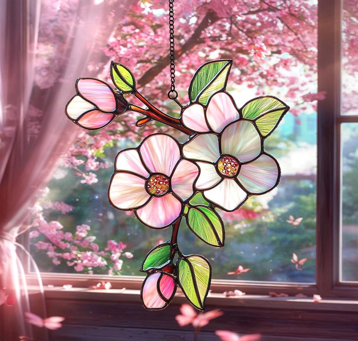 Sakura Stained Glass Window Hanging, Cherry Blossom Suncatcher ...