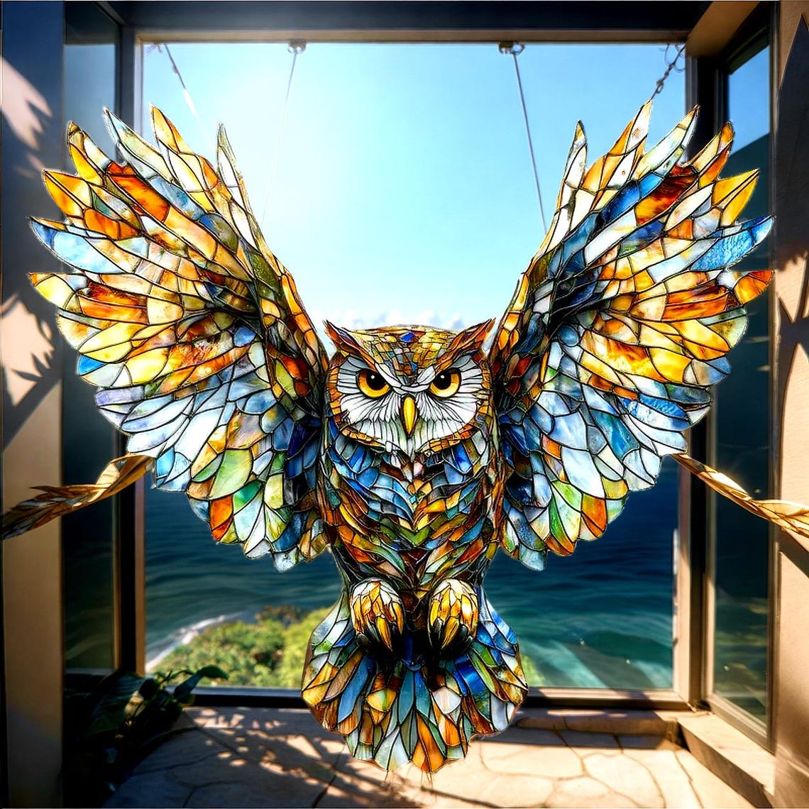 Owl Suncatcher - Stained Glass Effect Acrylic Window Hanging - Wisdom ...