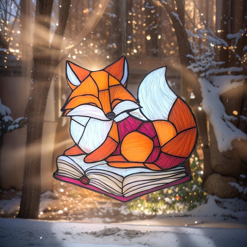 Fox on Book Suncatcher, Window Hanging, Fox Home Decor, Fox Book Decor ...
