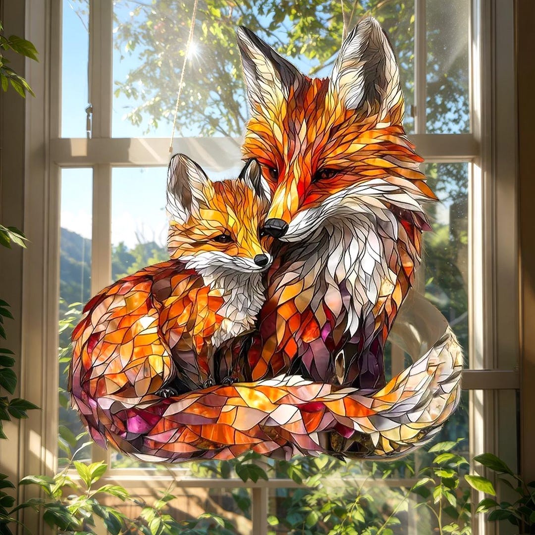 Fox Family Suncatcher - Stained Glass Effect Acrylic Window Hanging ...