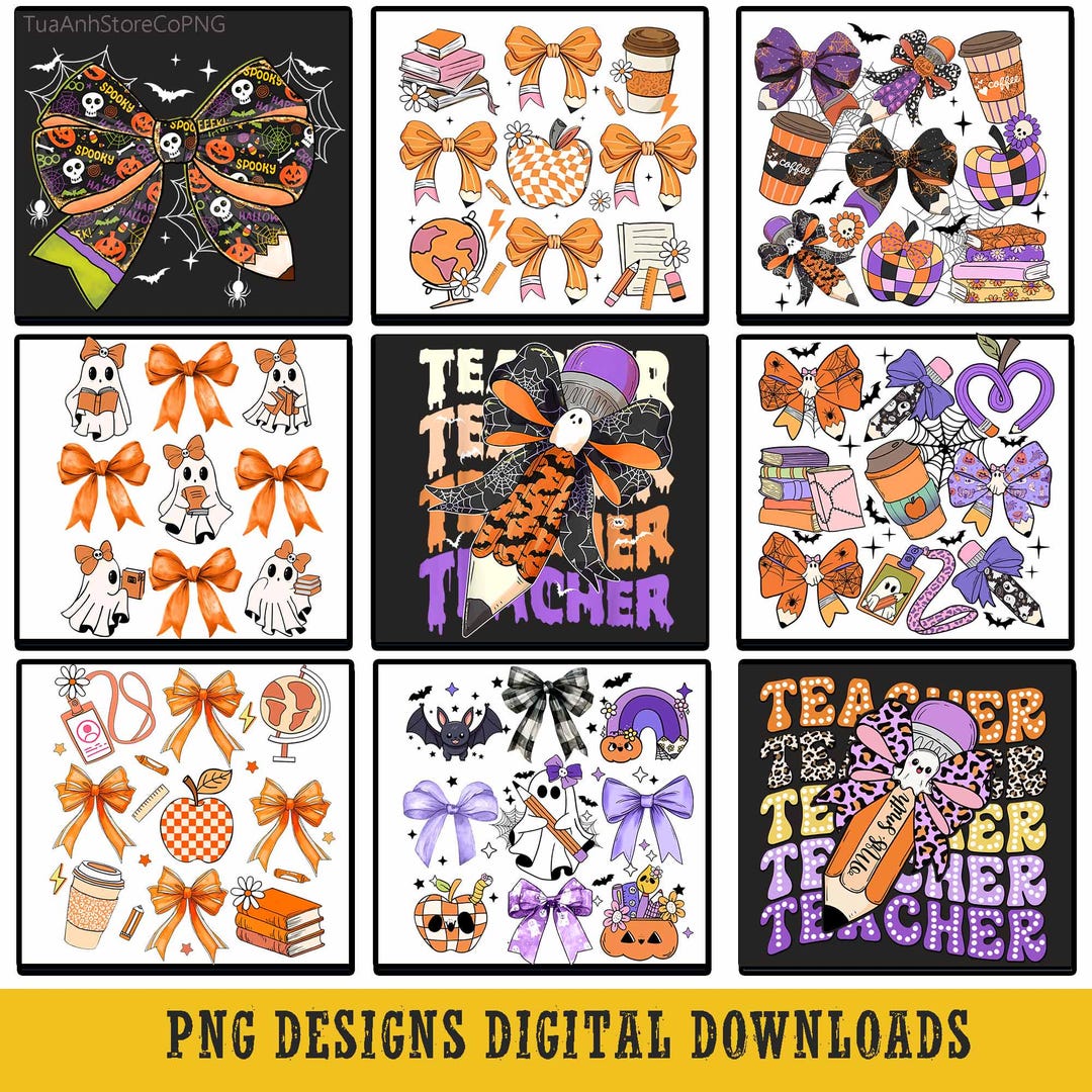 Retro Spooky Teacher Pencil Coquette Bow PNG, Teacher Coquette, Pencil ...