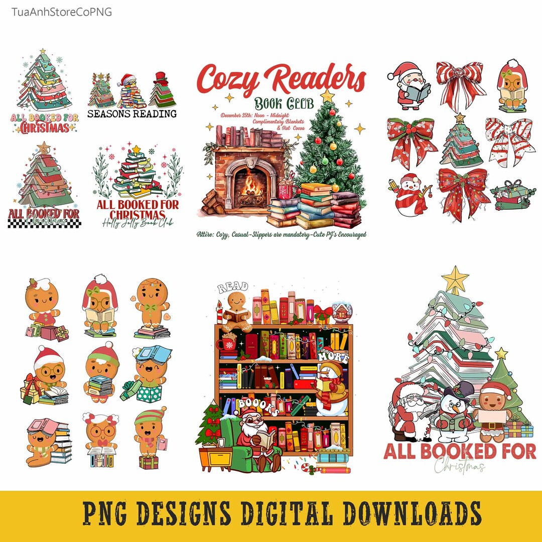 Christmas Book Bundle PNG, 10 PNG Christmas Teacher, Book Tree ...