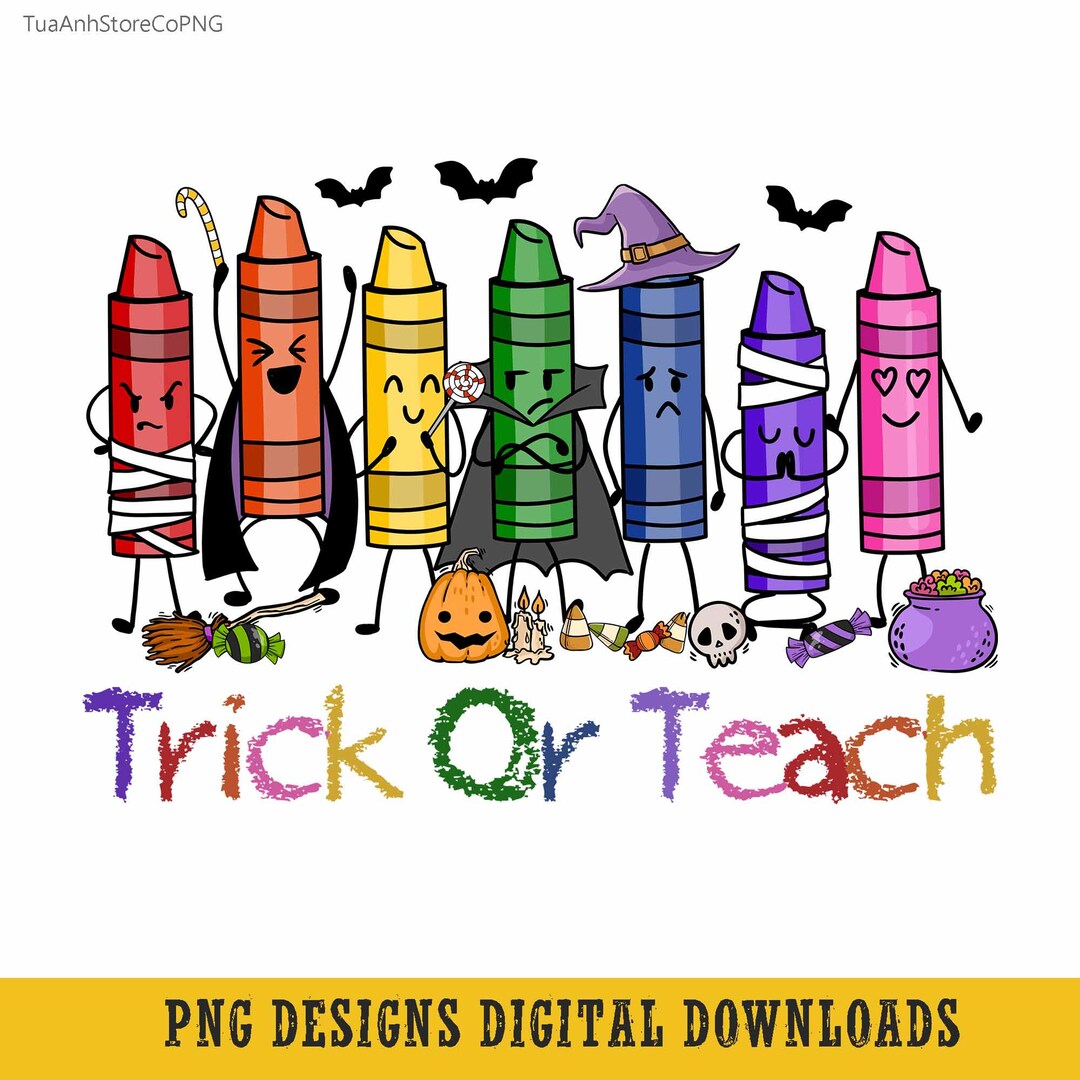 Trick or Teach Spooky Crayon Halloween Teacher Png, Crayon Halloween ...