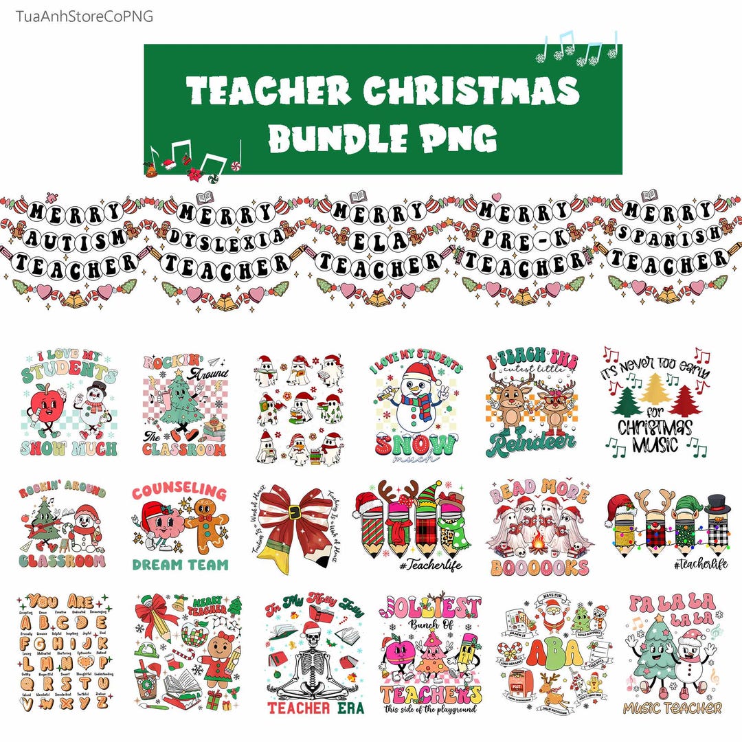 Christmas Teacher Png Bundle, 85 PNG Retro Teacher Christmas, Merry ...