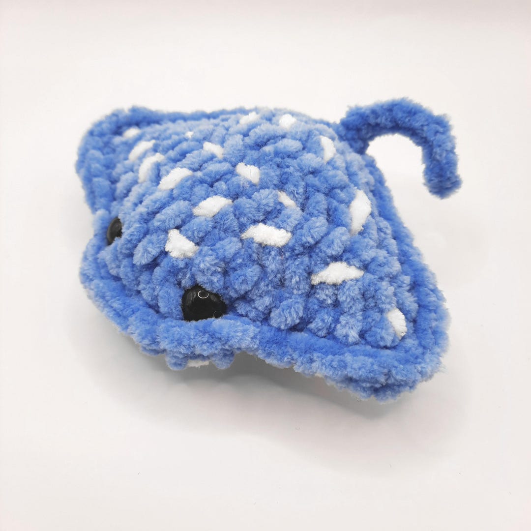 Blue Crochet Stingray Plushie, Handmade Sea Animal Amigurumi, Soft ...