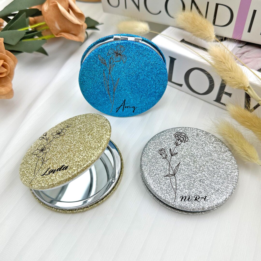 Personalized Name on Mirror With Birth Flower, Engraved Mirror ...