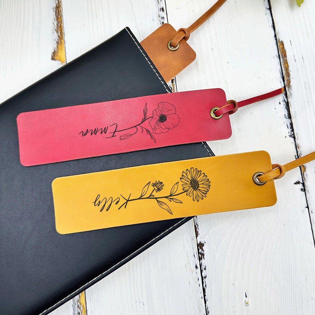 Personalized Name on PU Bookmark, Birth Flower Bookmark, Bridesmaid ...