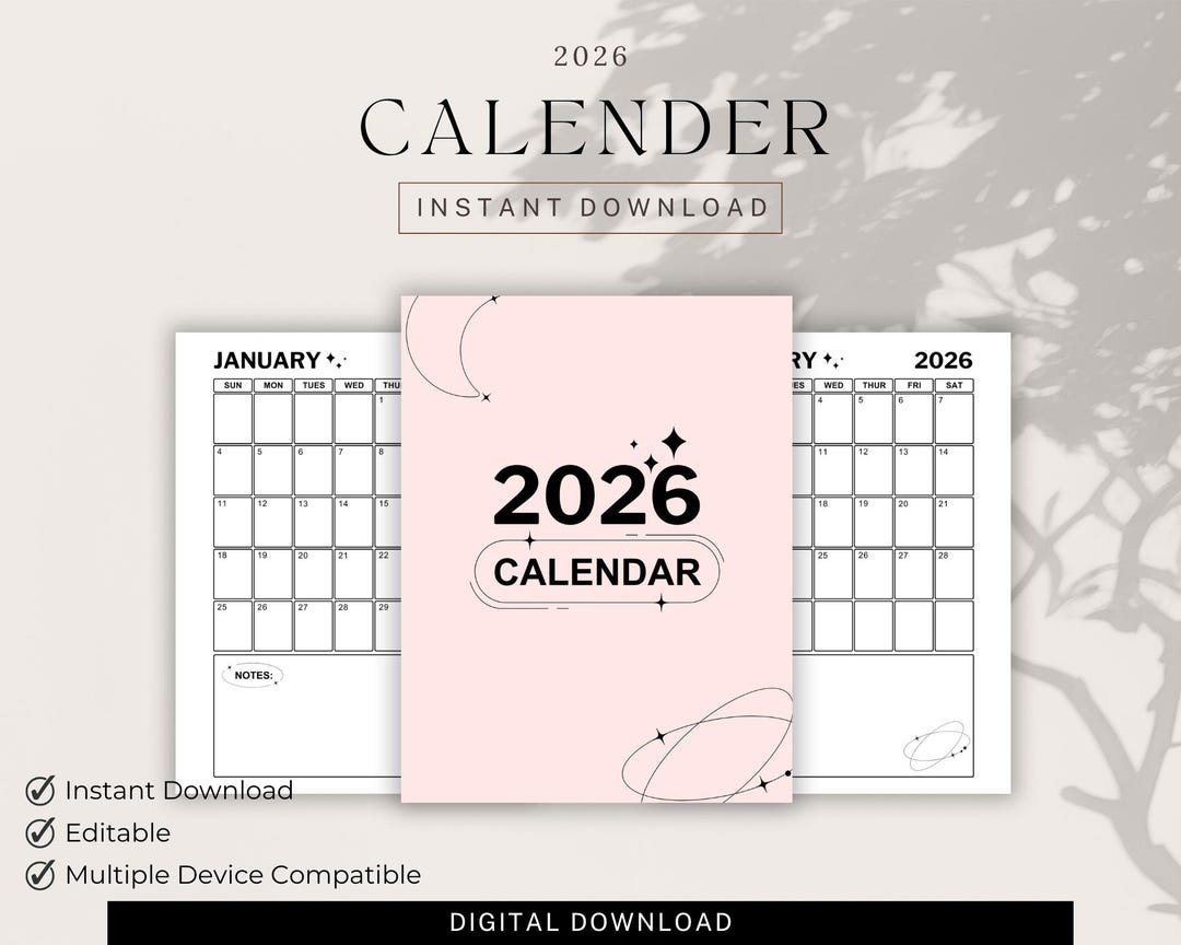 2026 Calendar || Printable 2026 Calendar PDF || Minimalist Wall ...