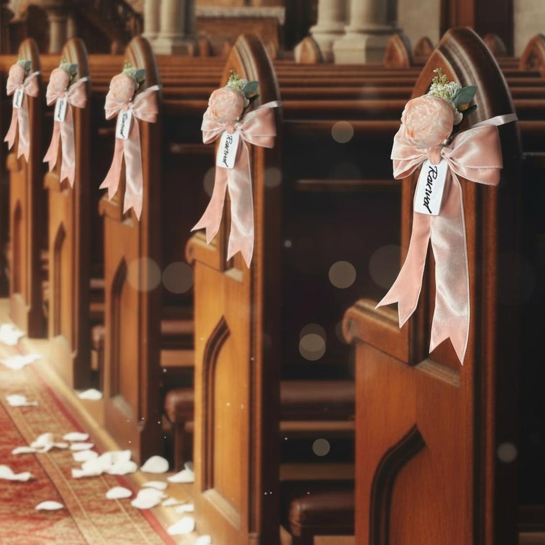 Set of 6 Blush Velvet Reserved Pew Decor | White Acrylic Wedding Sign ...