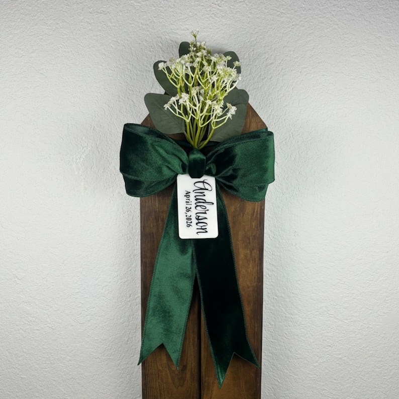 Set of Black Velvet Ribbon Pew Marker With Roses | Gold Mirror Acrylic ...
