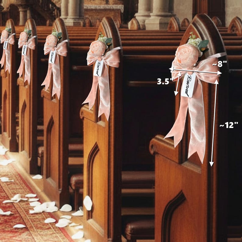 Set of 6 Blush Velvet Reserved Pew Decor | White Acrylic Wedding Sign ...