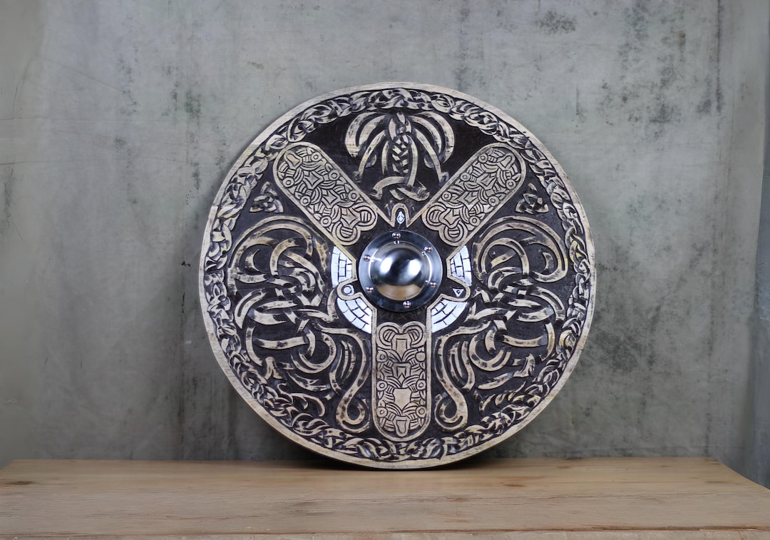 Hand-carved Viking Dragon Shield Norse Decor & Cosplay Shield Viking ...