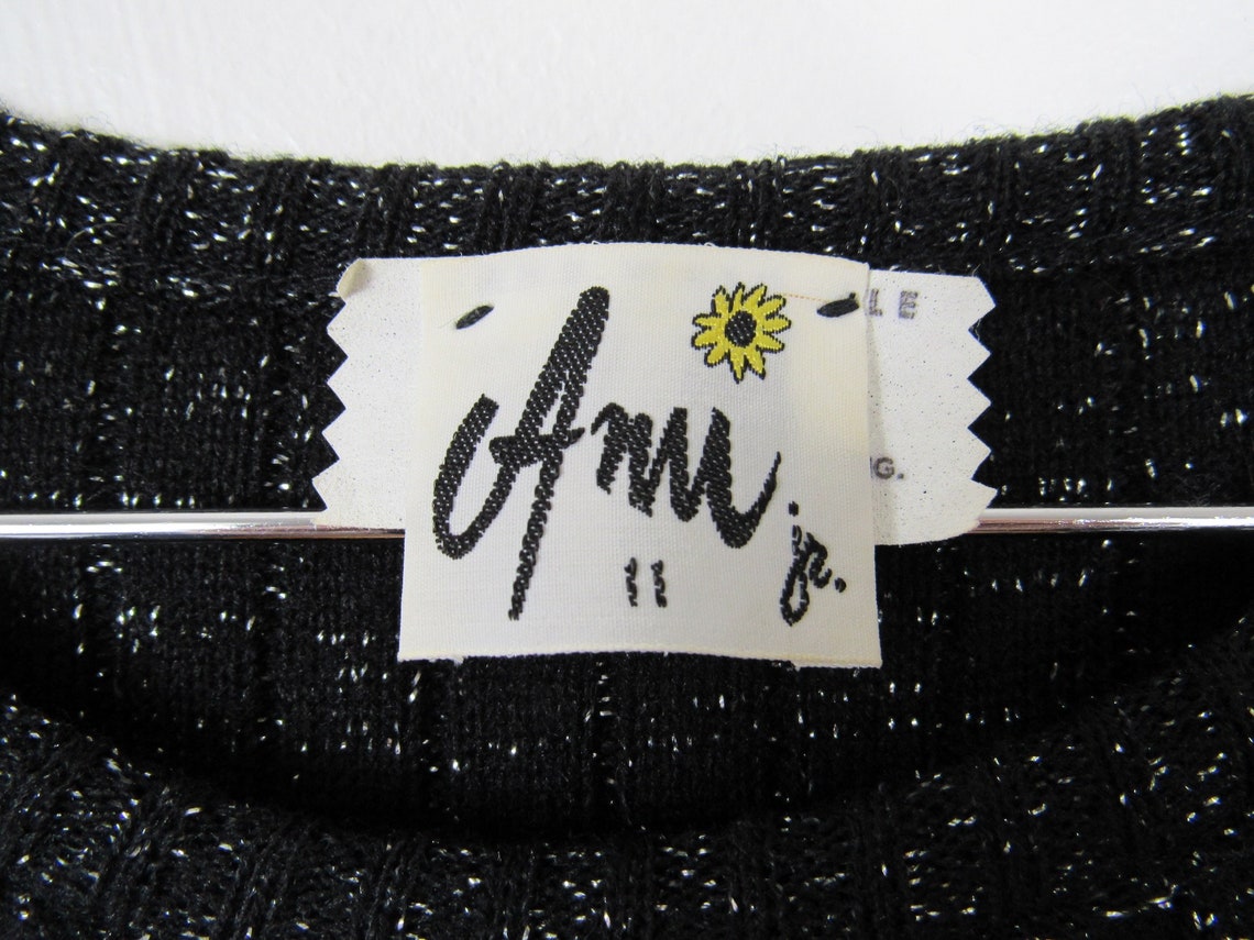 Vintage 1970s Black & Silver Metallic Thread Sweater/ Glam Disco Ribbed ...