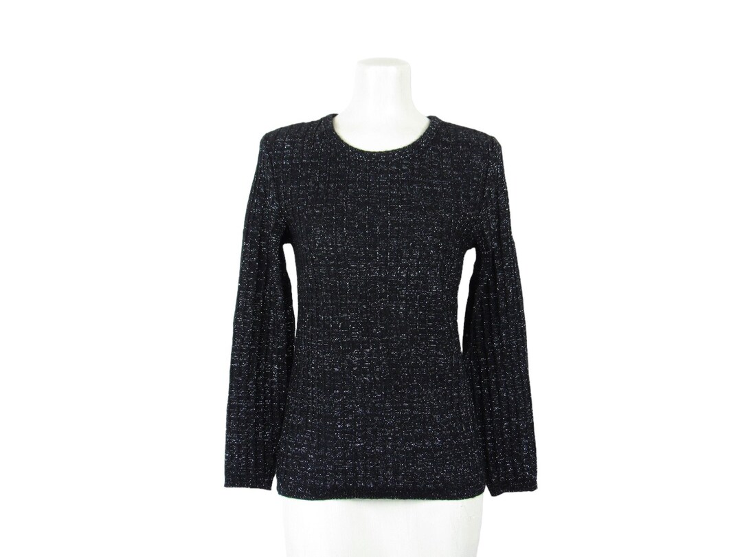 Vintage 1970s Black & Silver Metallic Thread Sweater/ Glam Disco Ribbed ...