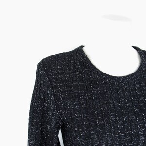 Vintage 1970s Black & Silver Metallic Thread Sweater/ Glam Disco Ribbed ...