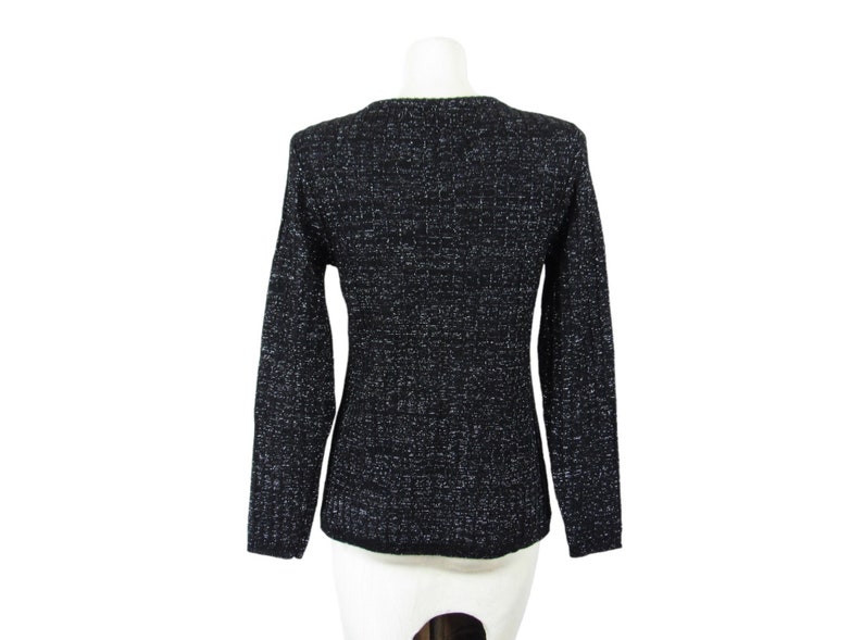 Vintage 1970s Black & Silver Metallic Thread Sweater/ Glam Disco Ribbed ...