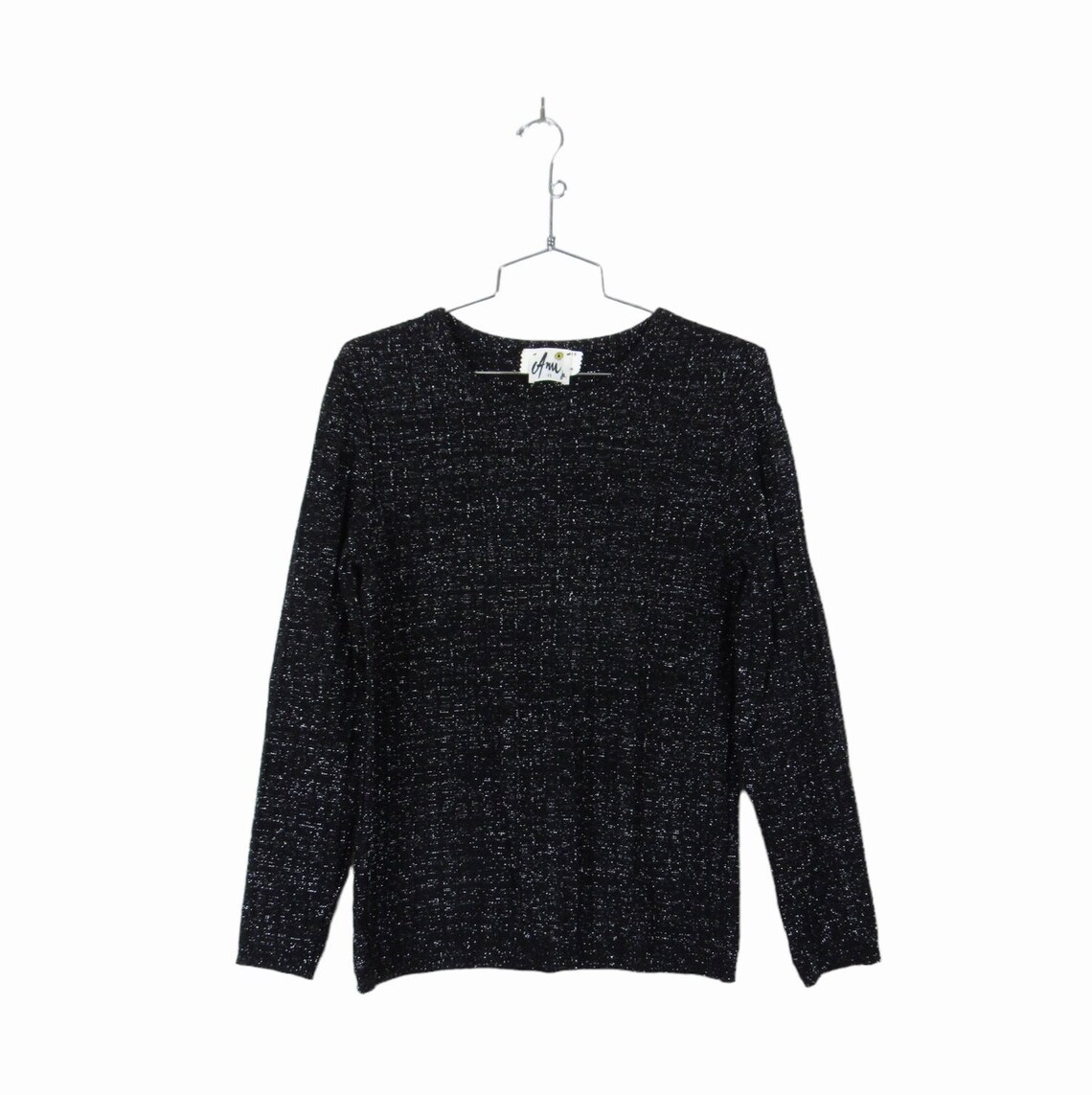 Vintage 1970s Black & Silver Metallic Thread Sweater/ Glam Disco Ribbed ...