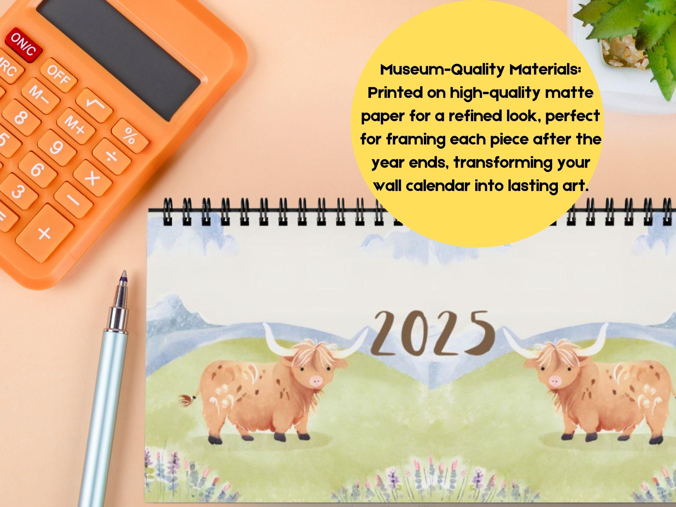 Illustrated Highland Cow Calendar for Travel Lover Gift Cute Highland ...