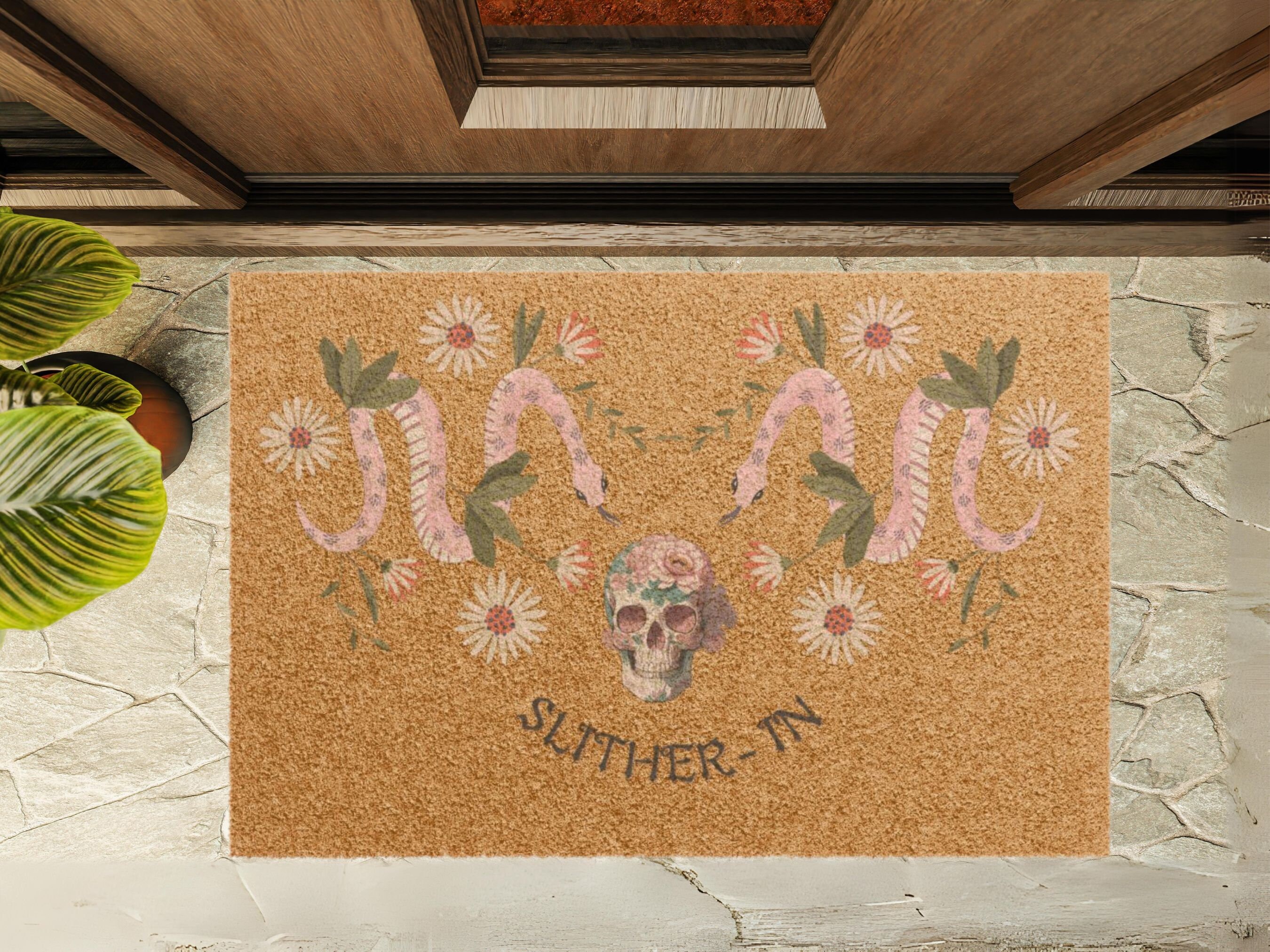 SLITHER-IN Enchanting Snake Doormat Mystical Floral Snake Welcome Mat ...