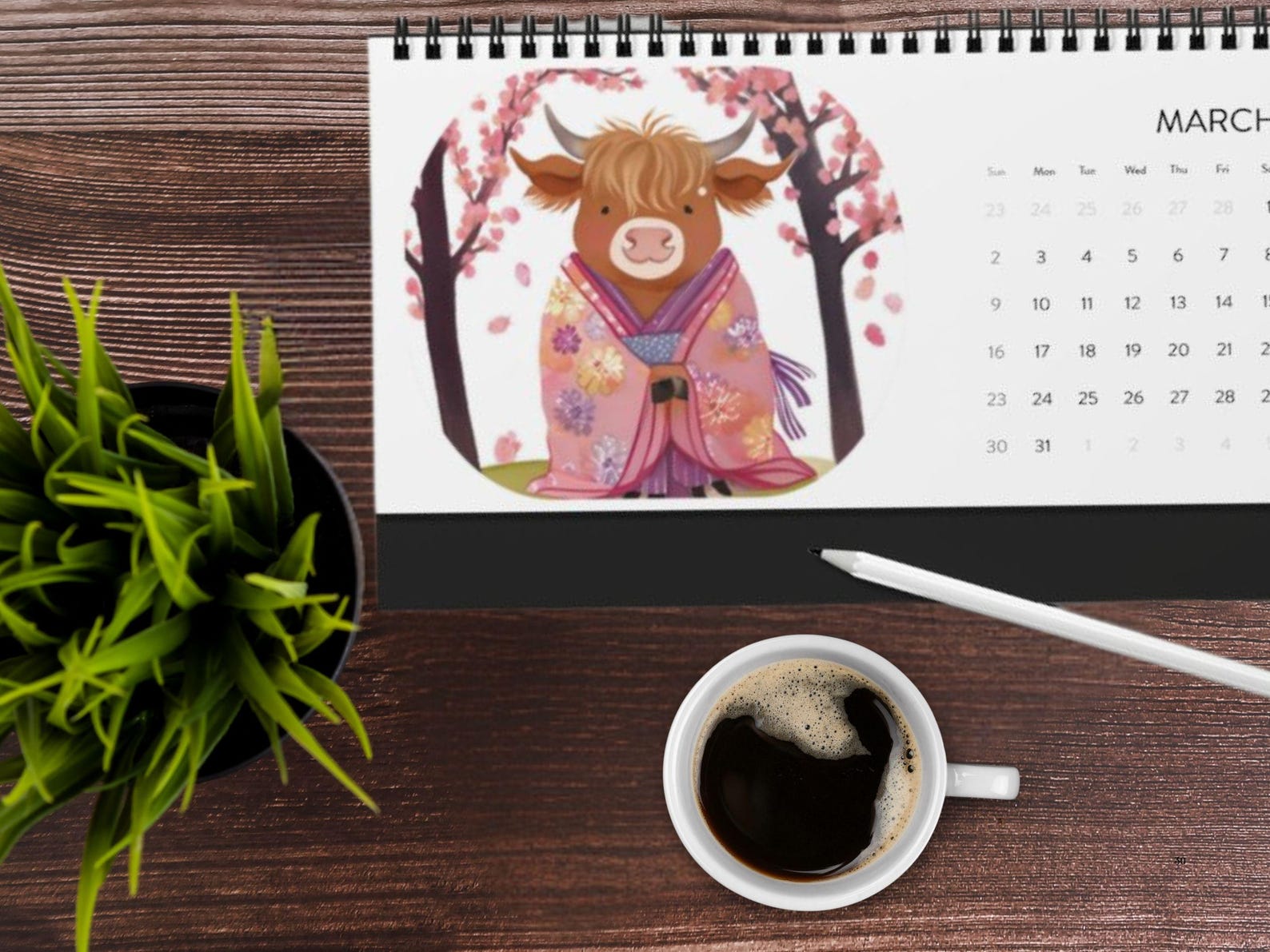 Illustrated Highland Cow Calendar for Travel Lover Gift Cute Highland ...