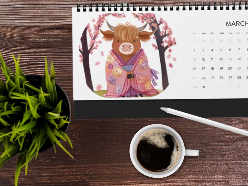 Illustrated Highland Cow Calendar for Travel Lover Gift Cute Highland ...