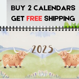Illustrated Highland Cow Calendar for Travel Lover Gift Cute Highland ...