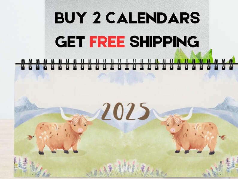Illustrated Highland Cow Calendar for Travel Lover Gift Cute Highland ...