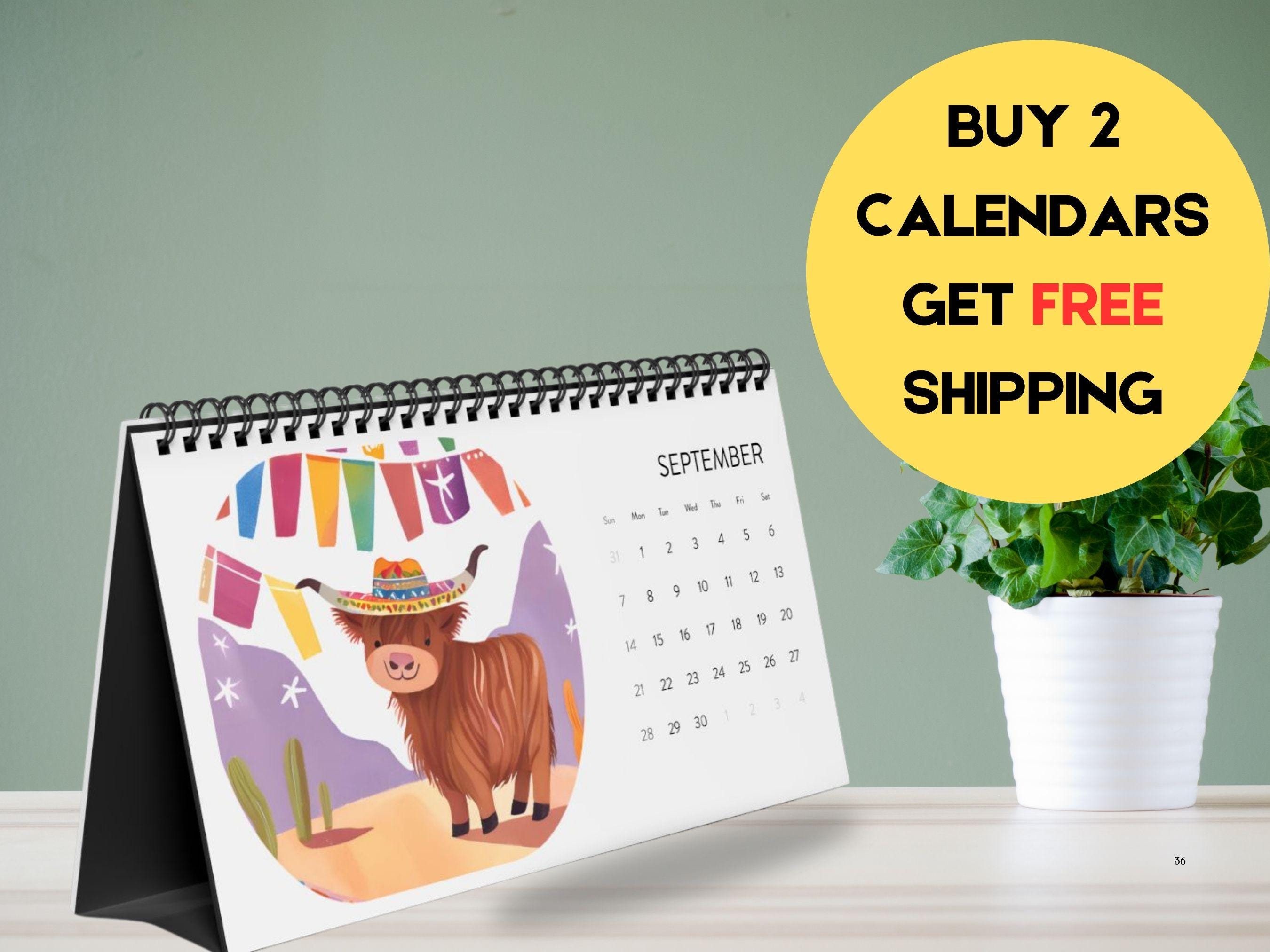 Illustrated Highland Cow Calendar for Travel Lover Gift Cute Highland ...