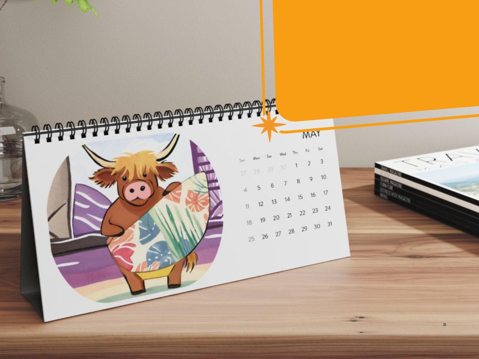 Illustrated Highland Cow Calendar for Travel Lover Gift Cute Highland ...