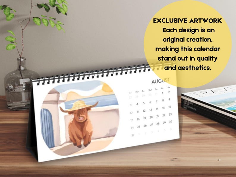 Illustrated Highland Cow Calendar for Travel Lover Gift Cute Highland ...