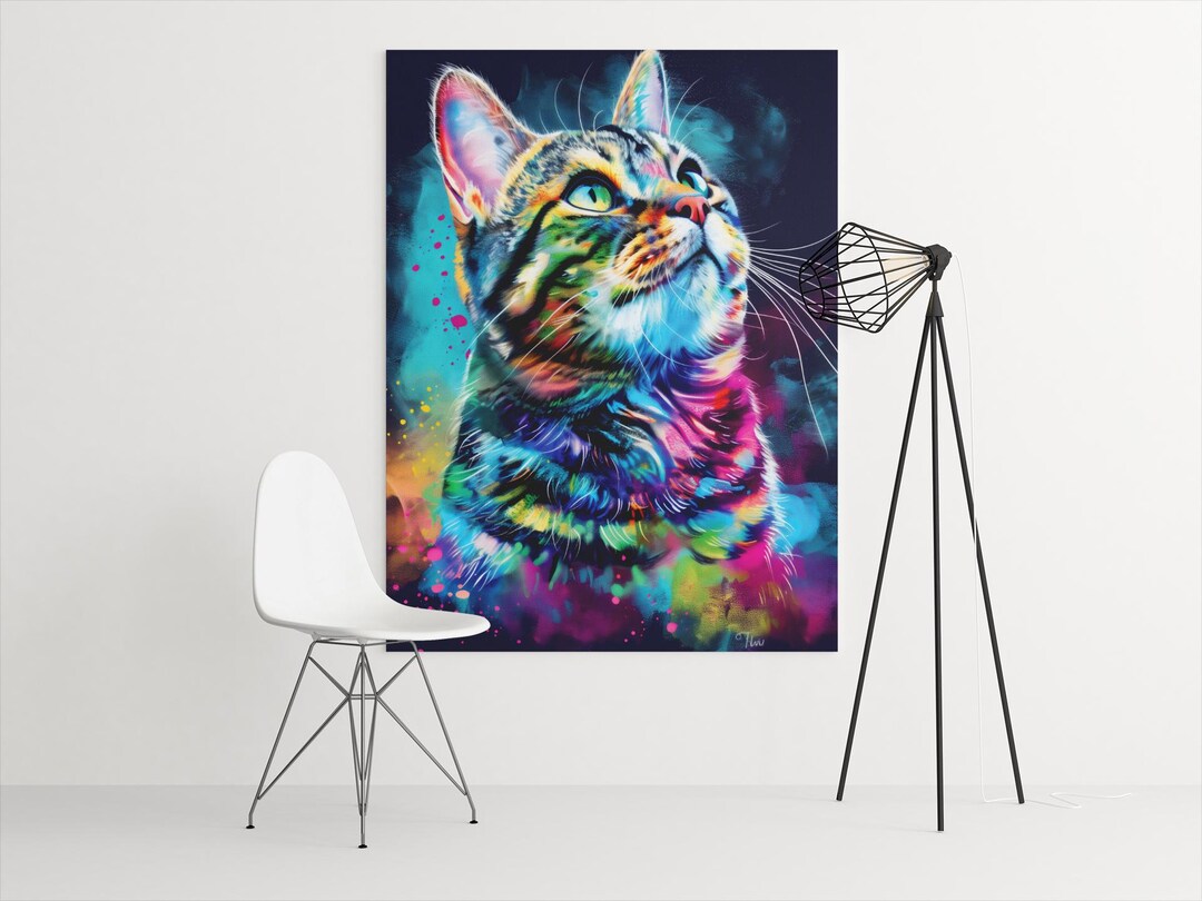 Pop Art Cat 1, Colorful Cat Art, Cat Watercolor Painting, Pop Art Cat ...