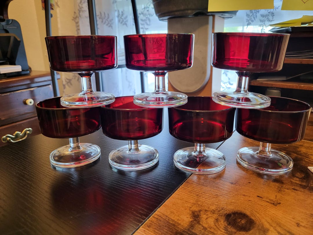 SOLD. Vintage Luminarc Arcoroc Ruby Red Dessert Glasses Sherbet Cups ...