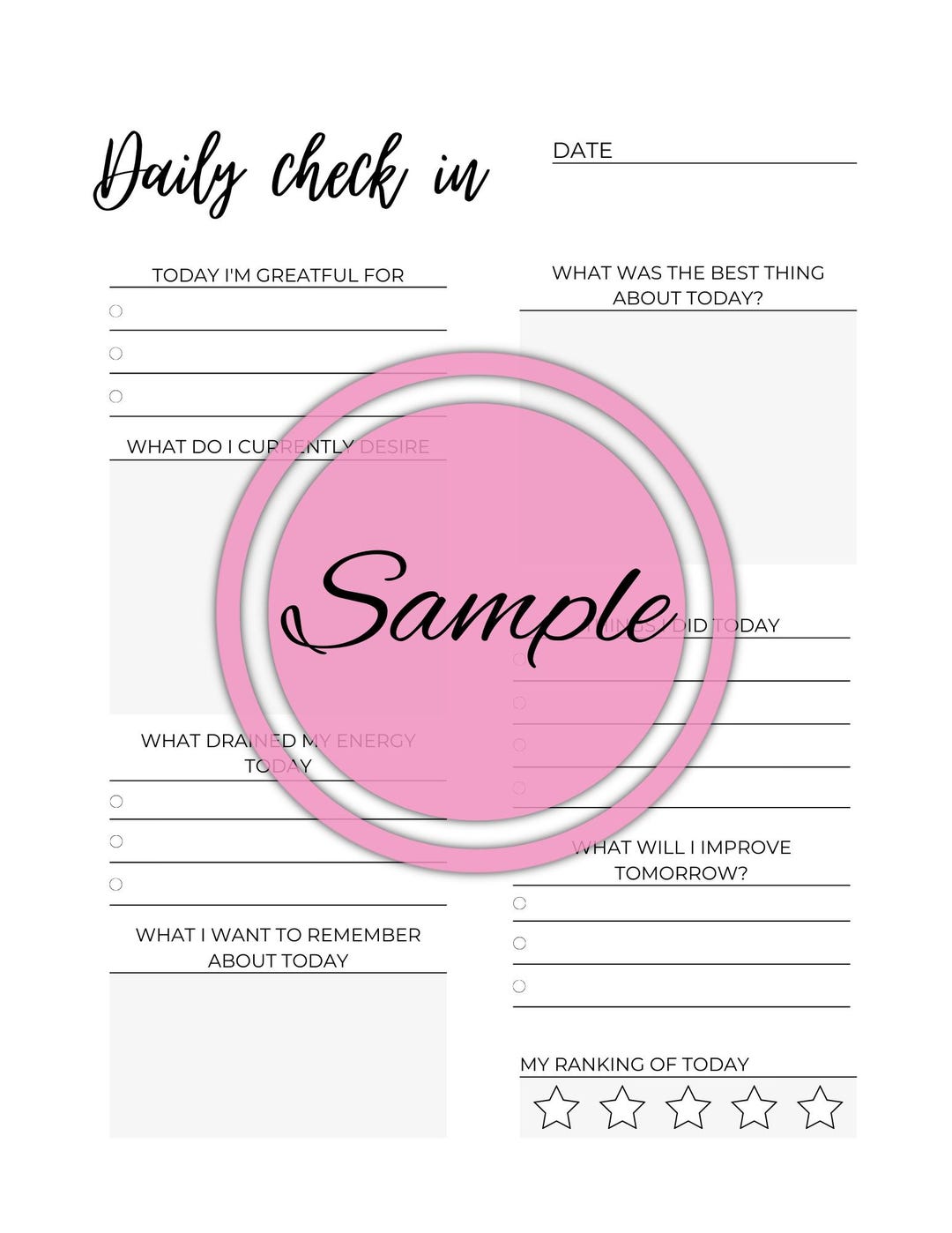 Daily Check-in Reflection Template - Etsy