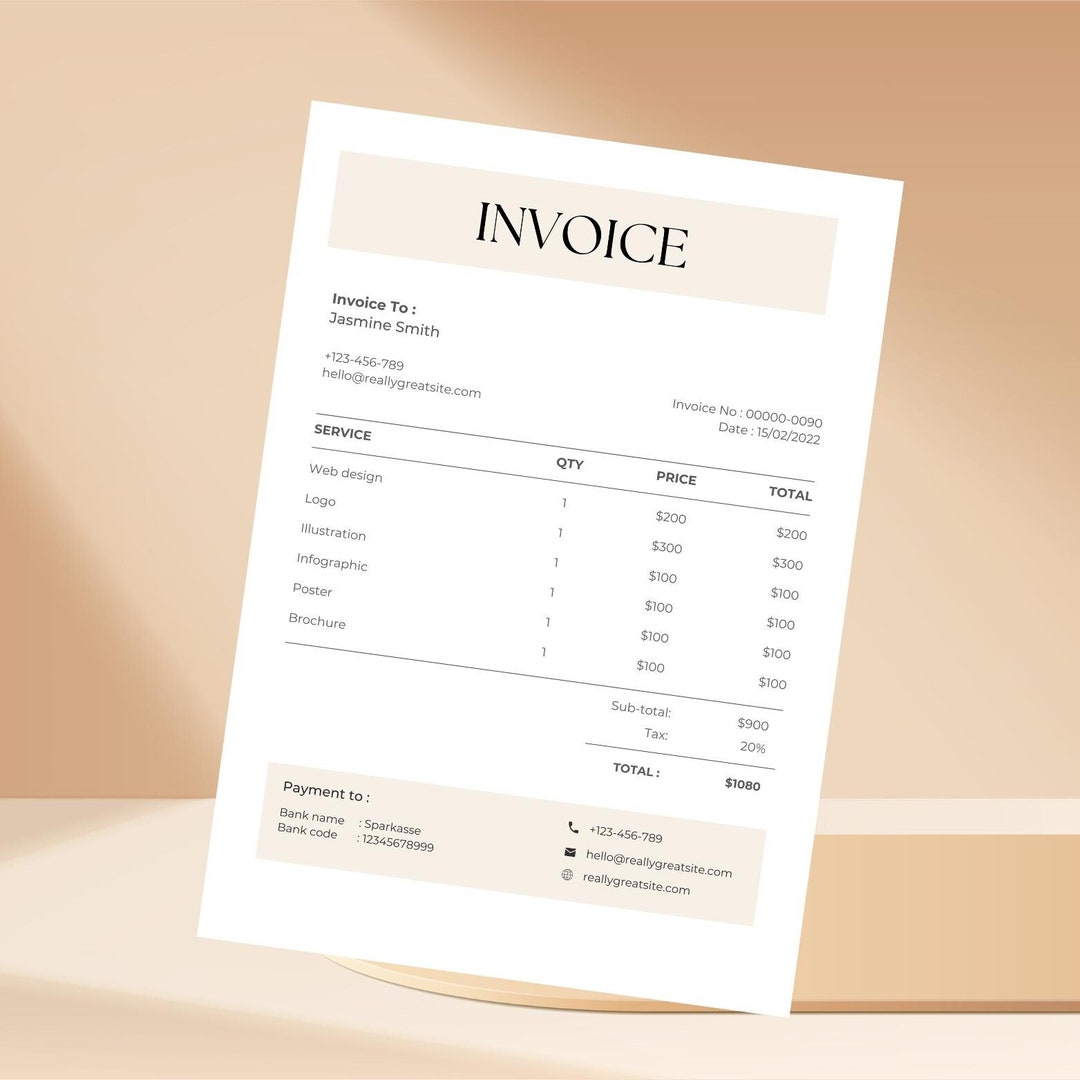 Invoice Digital Template - Small Business Template, Modern Client ...