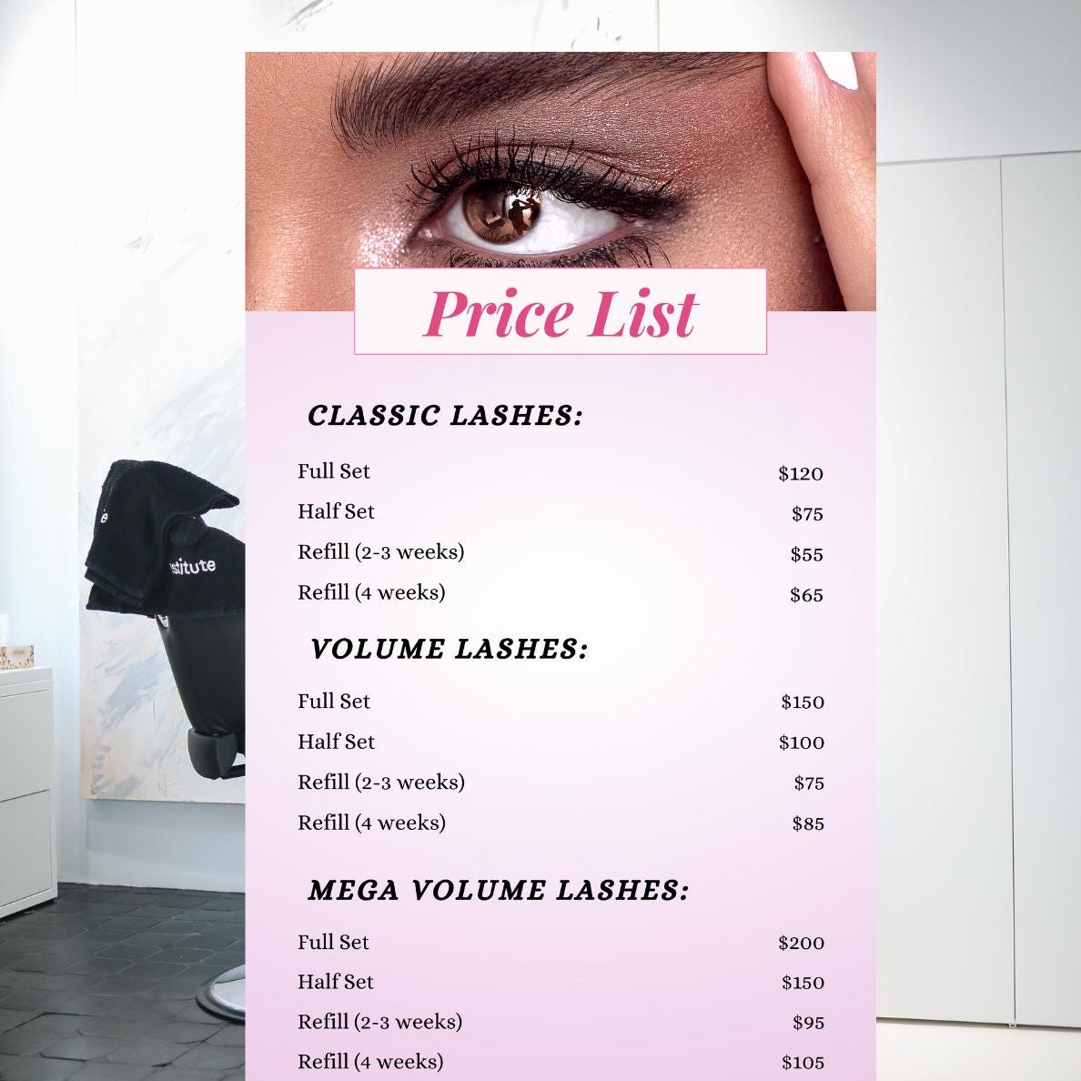 Eyelash Price List Template | Eyelash Extension Lash | Salon Pricing ...