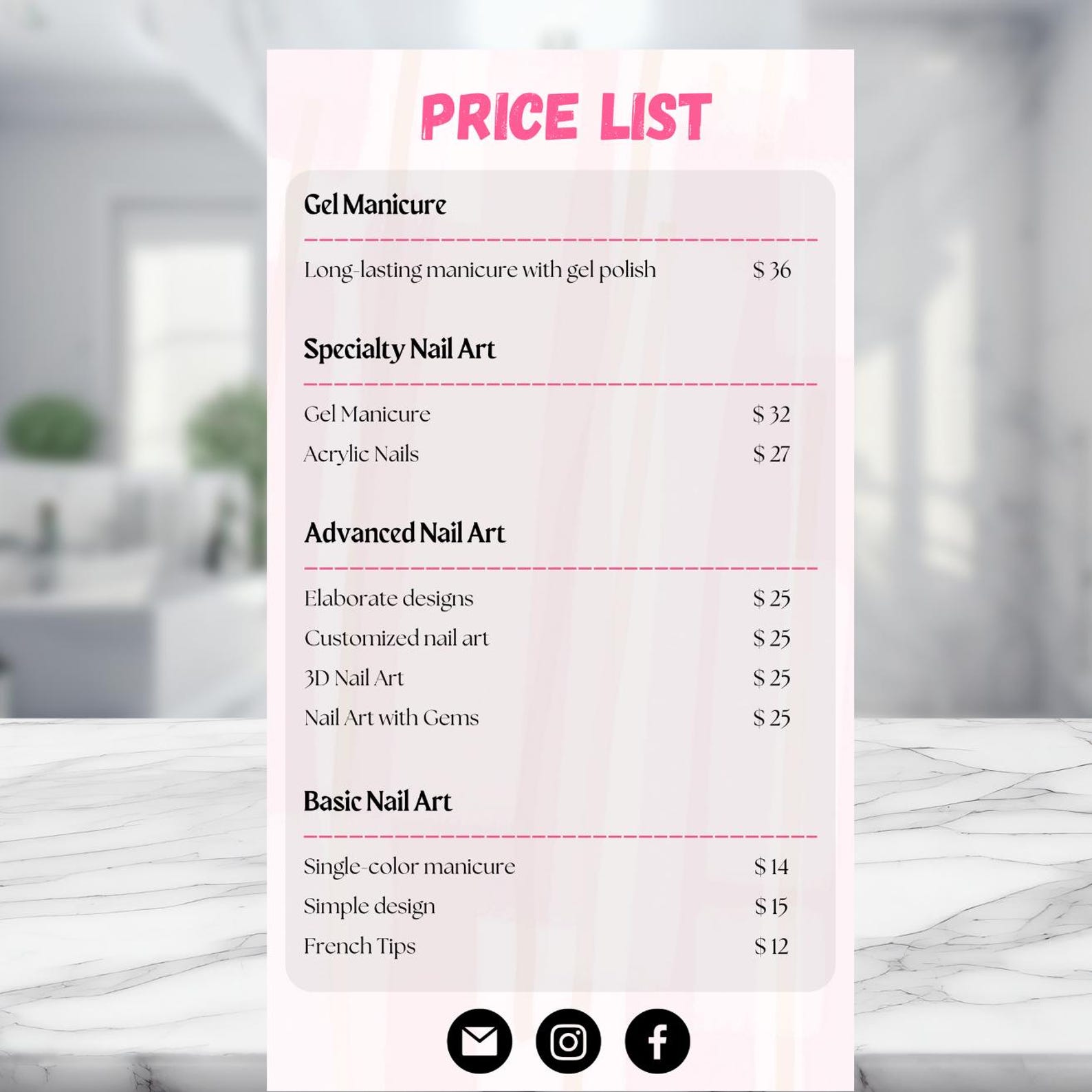 Nail Salon Price List Editable | Printable Price List | Modern Beauty ...