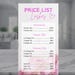 Lash Extension Price List Template | Editable Salon Services Menu ...
