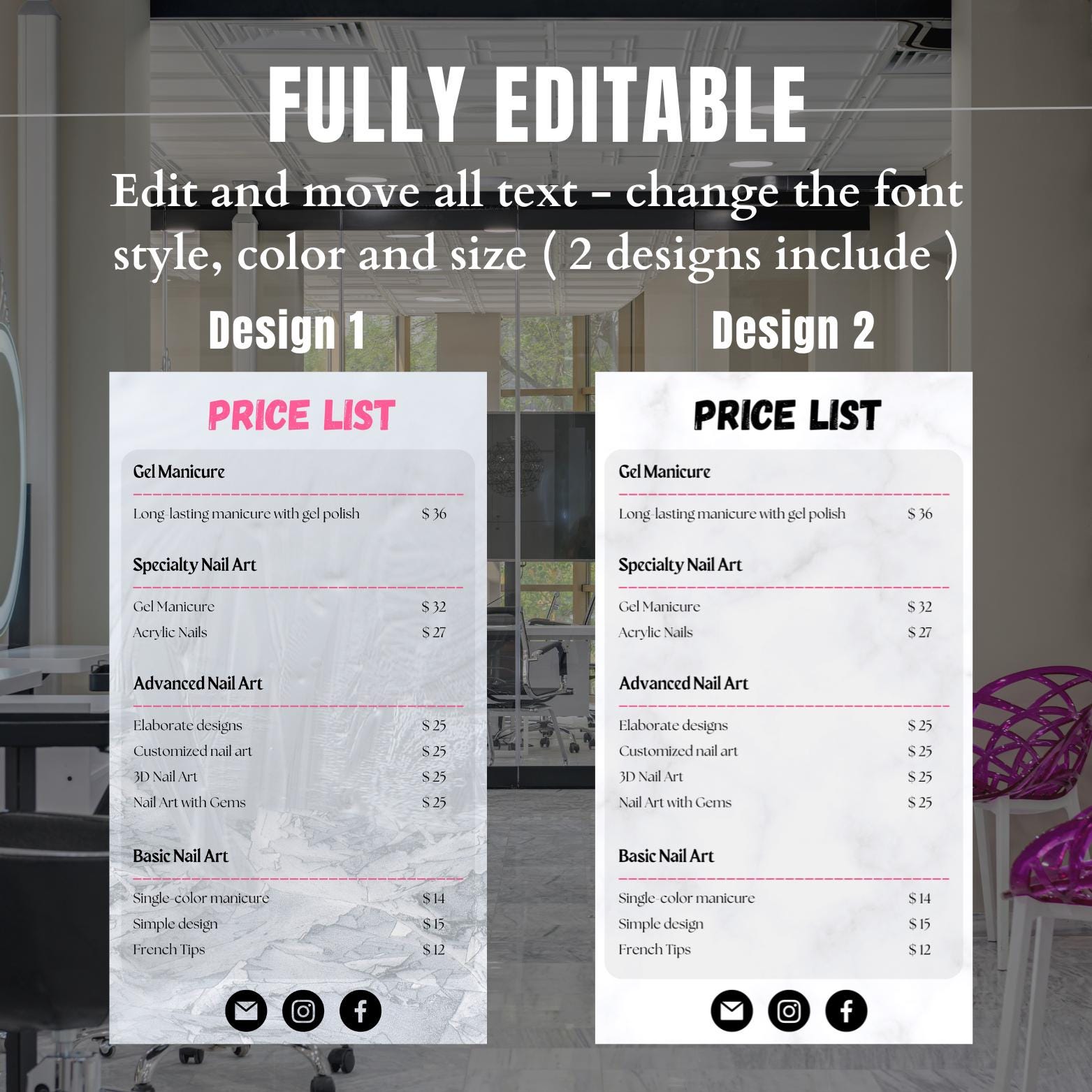 Editable Nail Salon Price List: Printable Beauty Sheet (canva) - Etsy