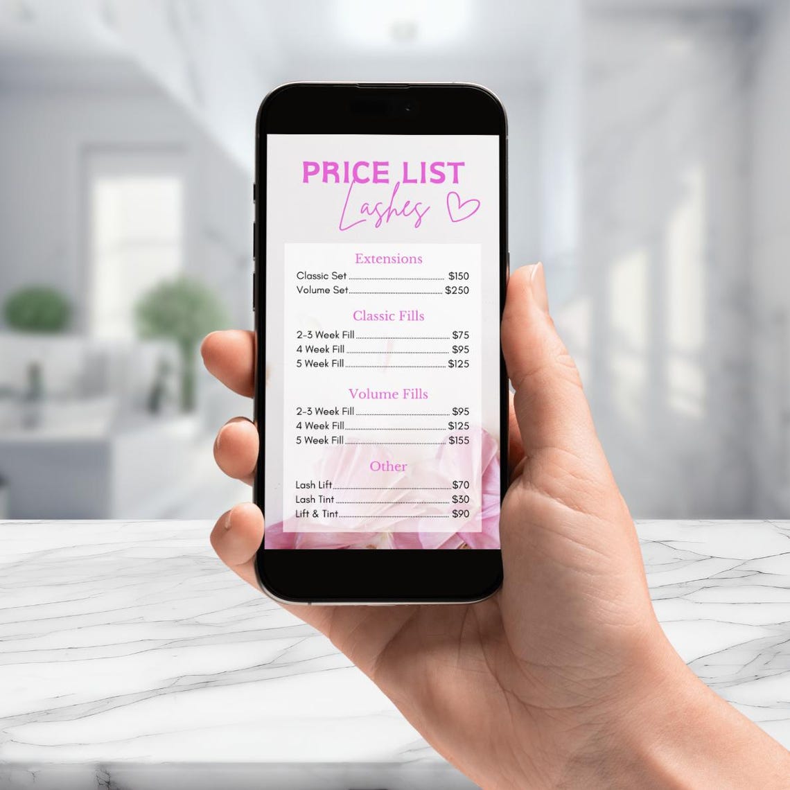 Lash Extension Price List Template | Editable Salon Services Menu ...